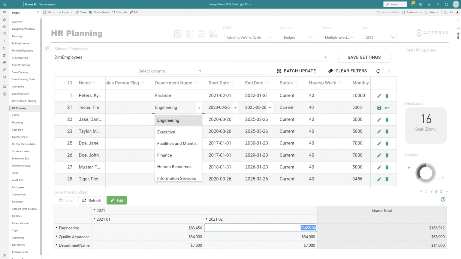 Workforce Planning with Power BI | Acterys Visual Planning App